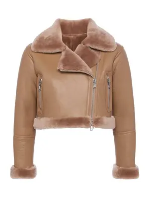 L'Agence Pike Shearling Leather Jacket - Chanterelle