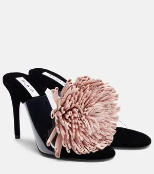 Alaïa Floral-appliqué Asymmetric Mules - Pink