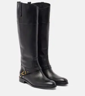 GOLDEN GOOSE Knee-high Leather Boots With Gold Tone Hardware - Black