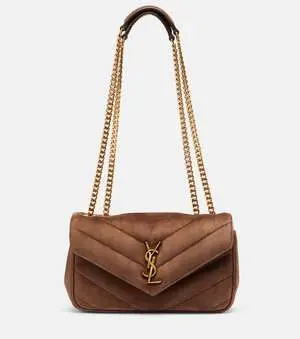Saint Laurent Loulou Small Matelassé Suede Shoulder Bag - Brown