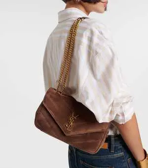 Saint Laurent Loulou Small Matelassé Suede Shoulder Bag - Brown