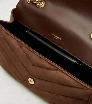 Saint Laurent Loulou Small Matelassé Suede Shoulder Bag - Brown