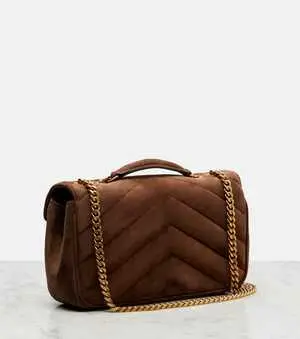 Saint Laurent Loulou Small Matelassé Suede Shoulder Bag - Brown