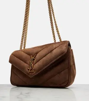 Saint Laurent Loulou Small Matelassé Suede Shoulder Bag - Brown