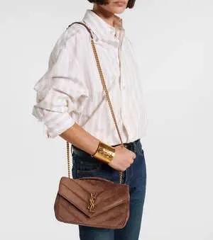 Saint Laurent Loulou Small Matelassé Suede Shoulder Bag - Brown