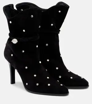 Isabel Marant Étoile Lolya 90 Embellished Suede Ankle Boots - Black