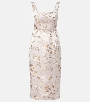 Staud Zoe Floral Brocade Satin Midi Dress - Pink
