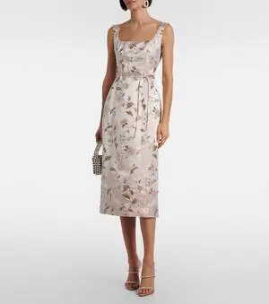 Staud Zoe Floral Brocade Satin Midi Dress