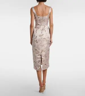 Staud Zoe Floral Brocade Satin Midi Dress