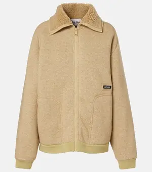 Miu Miu Logo Fleece Blouson - Beige