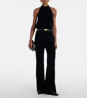 NILI LOTAN Effy High-rise Flared Velvet Pants
