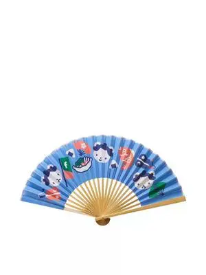 FAMILIAR Illustrated Bamboo Hand Fan - Blue