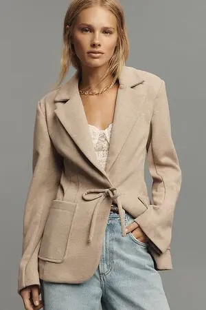 Avec Les Filles Fitted Bow Blazer Jacket - Taupe