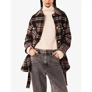Maje Checked Wool-blend Coat With Flap-pockets