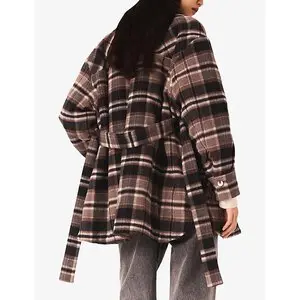Maje Checked Wool-blend Coat With Flap-pockets
