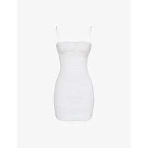House Of Cb Ella Gathered Stretch-mesh Mini Dress - White