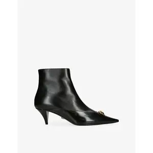 Versace Logo-embellished Leather Heeled Ankle Boots