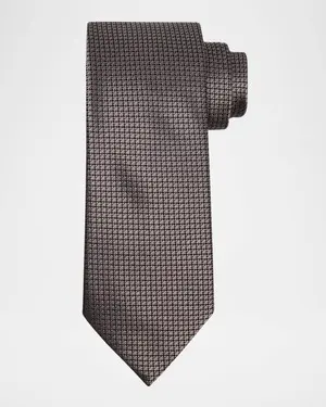 Zegna Men's Neat Micro-Jacquard Silk Tie Gray