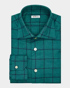 Kiton Cotton Windowpane Check Button-down Shirt - Green
