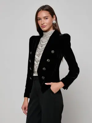 L'Agence Bethany Velvet Double-breasted Blazer