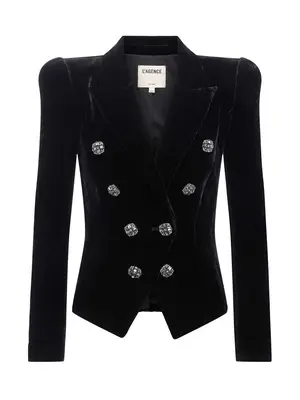 L'Agence Bethany Velvet Double-breasted Blazer
