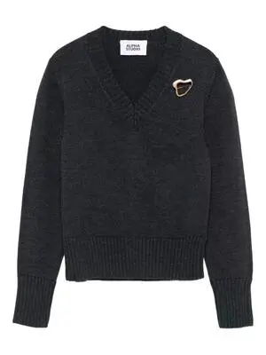 Alpha Studio Pin-detail V-neck Sweater - Grey
