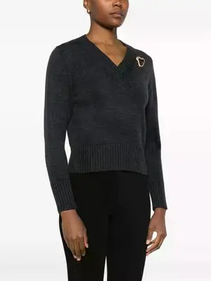Alpha Studio Pin-detail V-neck Sweater