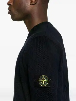 Stone Island Ribbed-knit Sweater With Logo Patch - Blue