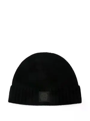 Stone Island Logo-patch Cashmere Beanie - Black