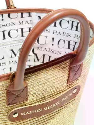 MAISON MICHEL Leather-handle Straw Tote Bag