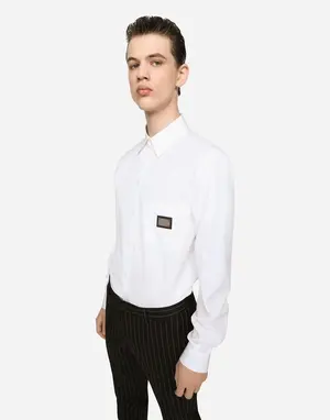 Dolce & Gabbana Cotton Martini-fit Shirt With Branded Tag - White