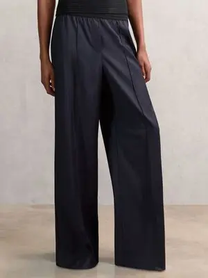 REISS Wool-blend Pinstripe Wide-leg Trousers - Navy