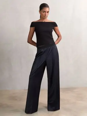 REISS Wool-blend Pinstripe Wide-leg Trousers