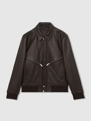 REISS Burnished Leather Zip-through Jacket