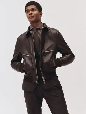 REISS Burnished Leather Zip-through Jacket