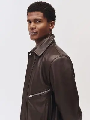 REISS Burnished Leather Zip-through Jacket
