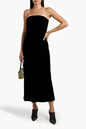 Veronica Beard Flora Strapless Velvet Midi Dress