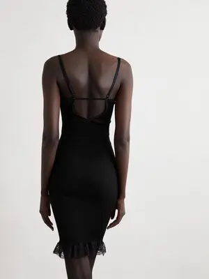 Saint Laurent Lace-trimmed Ribbed Silk-jersey Mini Dress - Black