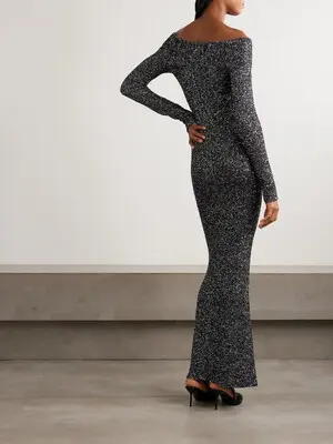 Stella McCartney Off-the-shoulder Sequined Knitted Gown - Silver