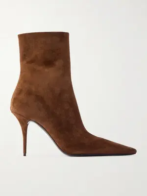 Saint Laurent Ashley Suede Ankle Boots - Brown