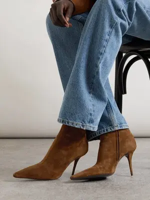 Saint Laurent Ashley Suede Ankle Boots - Brown