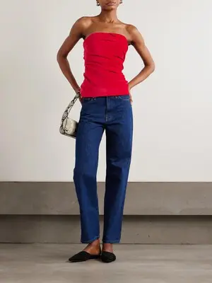 Tove Izel Stretch-cotton And Modal-blend Velvet Bandeau Top - Red
