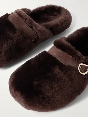 ANCIENT GREEK SANDALS Vasilitsa Buckled Shearling Clogs - Brown