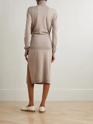 LEMAIRE Belted Wool-blend Turtleneck Midi Dress - Brown