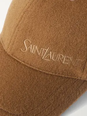 Saint Laurent Embroidered Brushed-cashmere Baseball Cap - Brown