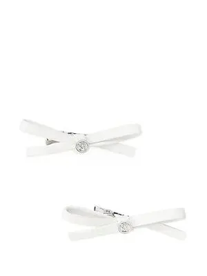 MAISON MICHEL Leather Bow Hair Clips - White