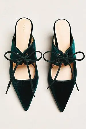 Maeve Contrast Lace-up Kitten-heel Mules - Green Velvet