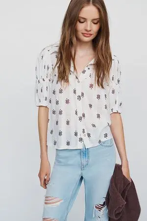 PILCRO Everlyn Puff-sleeve Blouse - Ivory Pattern