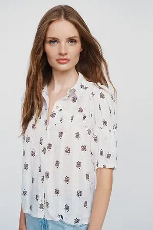 PILCRO Everlyn Puff-sleeve Blouse - Ivory Pattern