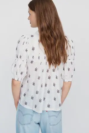 PILCRO Everlyn Puff-sleeve Blouse - Ivory Pattern